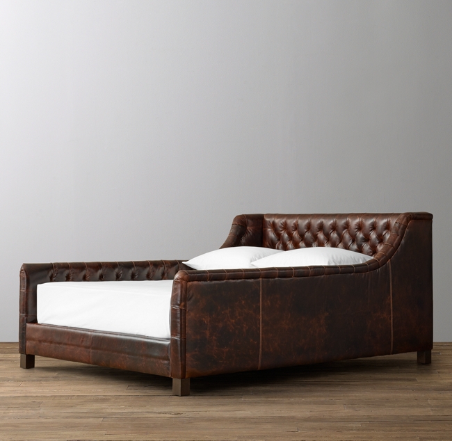 Tufted Leather Sleigh Bed