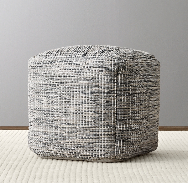 Metallic Woven Pouf - Grey