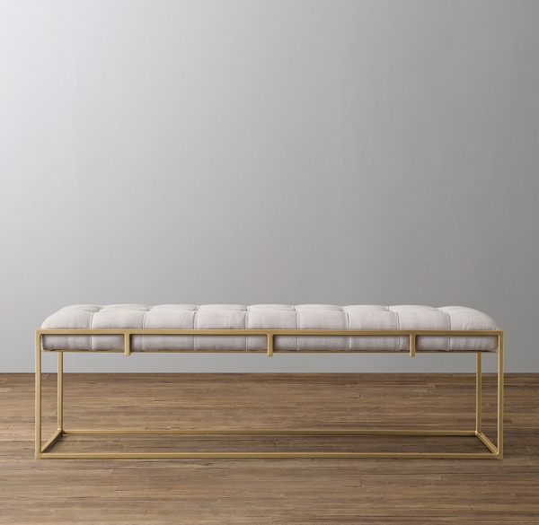 Kellen Upholstered Wide Bench - Antiqued Brass