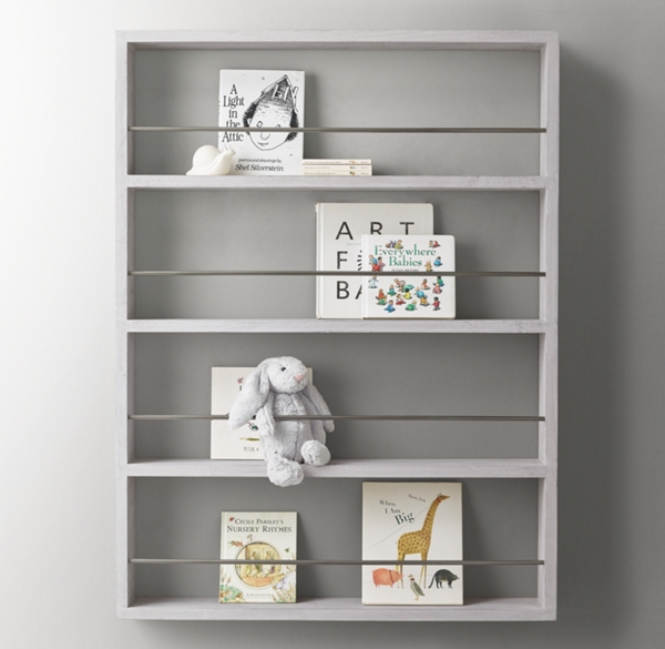 Minimalist Book Display Case 36”- Weathered White/Pewter