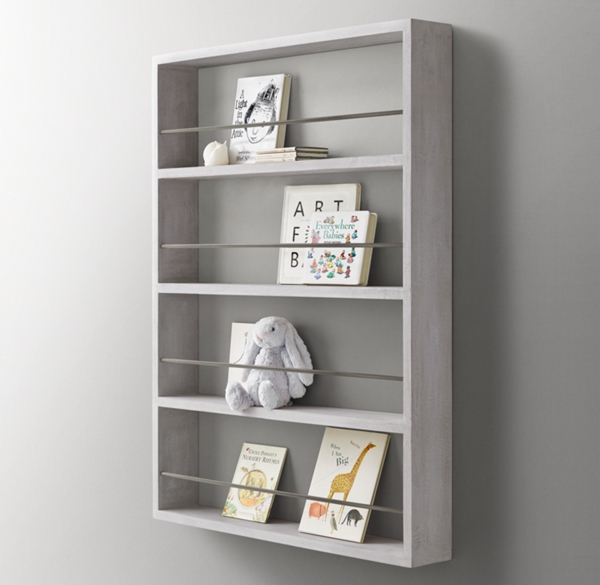 Minimalist Book Display Case 36”- Weathered White/Pewter